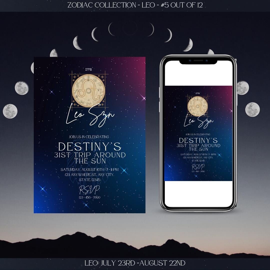 Leo Zodiac Collection #5 Leo Szn Birthday Editable Printable Flyer ...