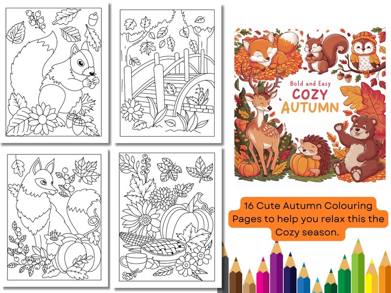16 Outside in Autumn Cozy Coloring Pages Cute Fall Aesthetic PDF ...