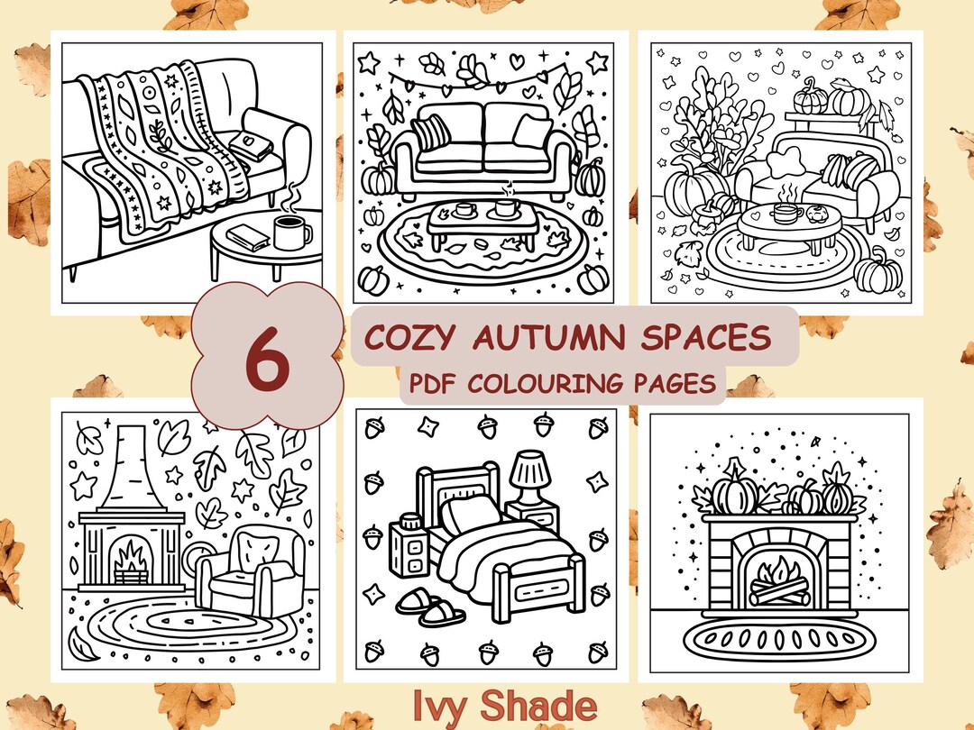Cozy Autumn Home Coloring Pages: 6 Printable Designs (PDF Download) - Etsy