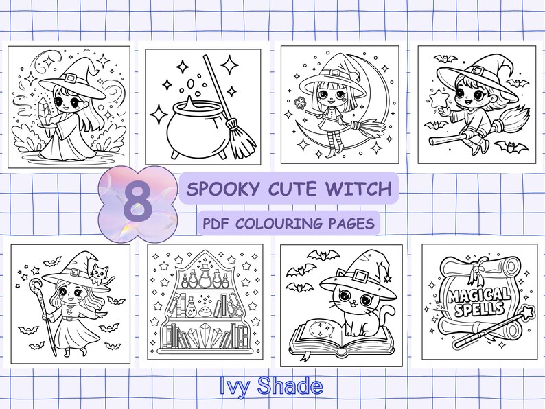 8 Cute Witch Girl Colouring Pages | Bold and Easy | PDF Printable ...