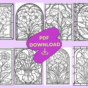 8 Stained Glass Flower Coloring Pages for Adults Relaxing Floral ...