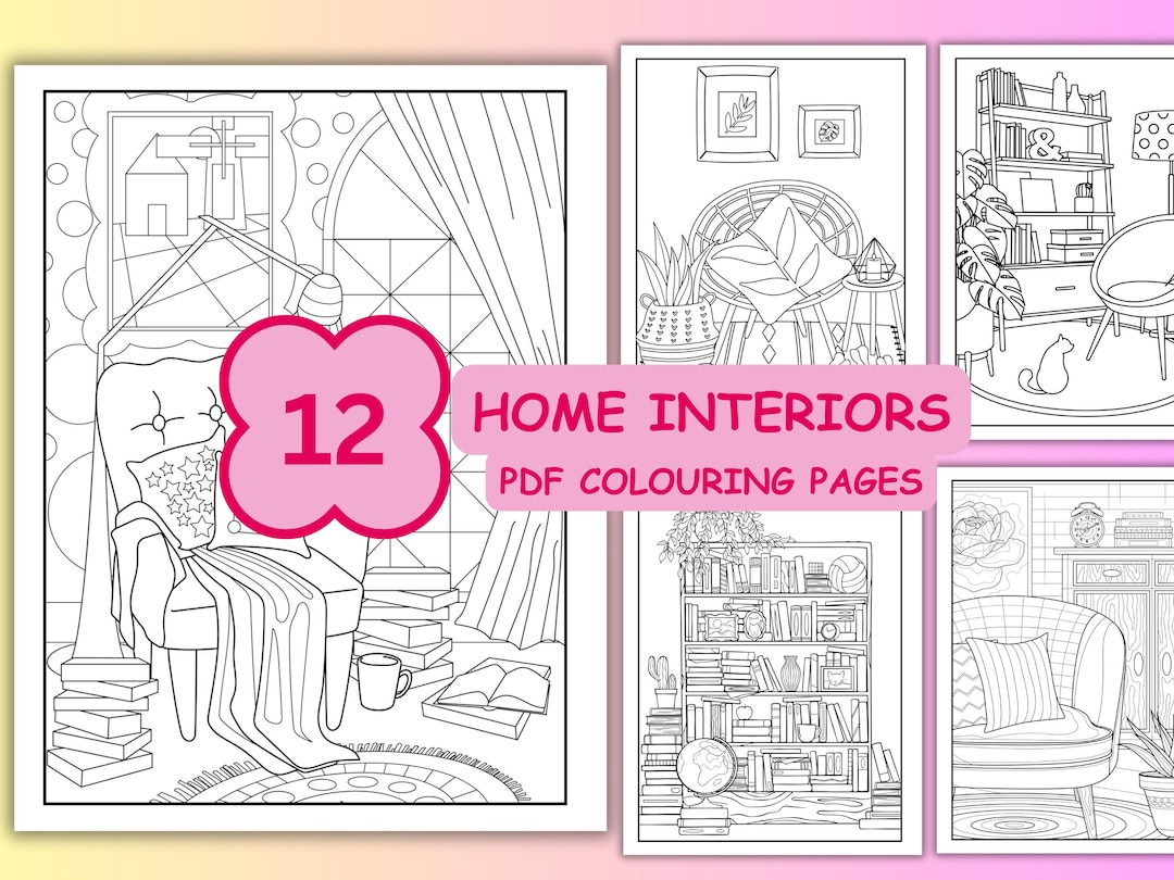Cozy Home Interiors Coloring Pages for Adults (PDF Printables) - Etsy