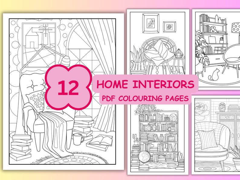 Cozy Home Interiors Coloring Pages for Adults (PDF Printables) - Etsy