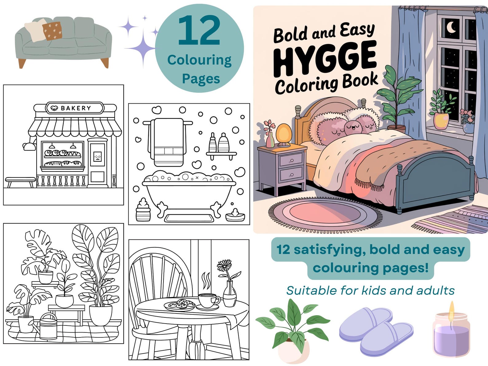 12 Printable Hygge Coloring Pages – Cozy Homes, House Plants & Relaxing ...