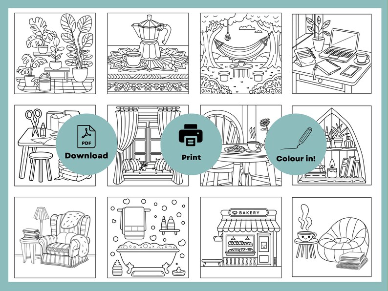 12 Printable Hygge Coloring Pages – Cozy Homes, House Plants & Relaxing ...