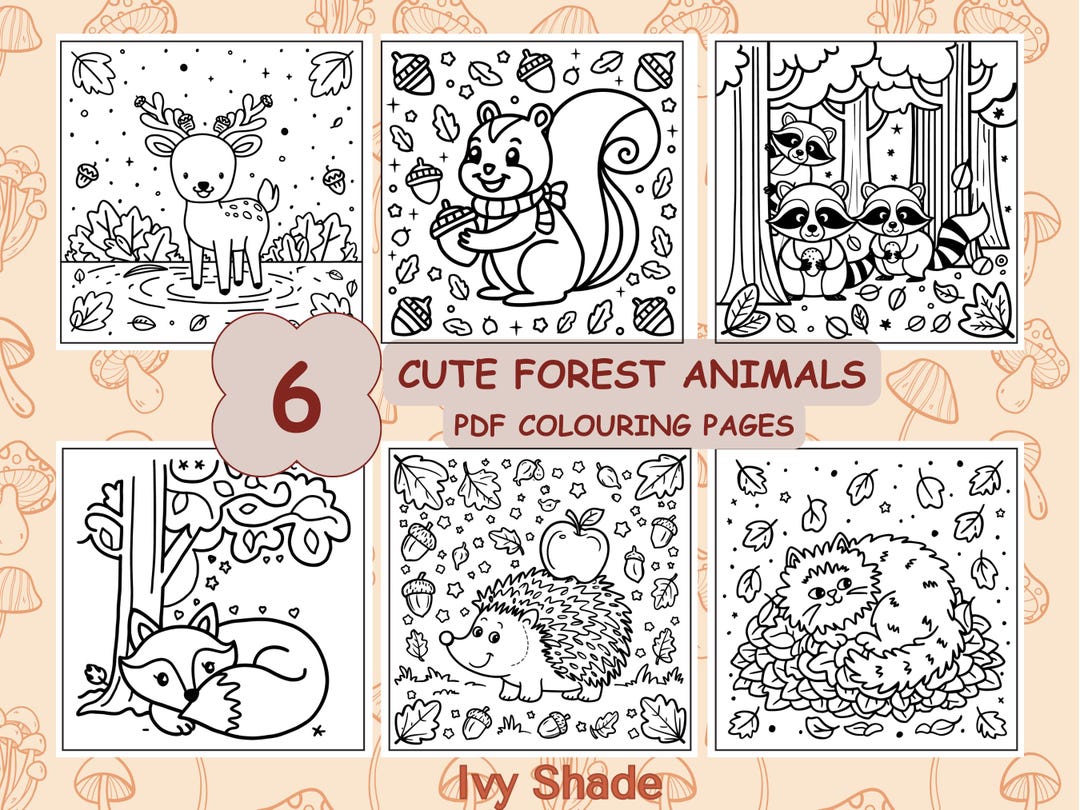 6 Bold and Easy Cute Animal Coloring Pages | Fox Cat Squirrel Racoon ...