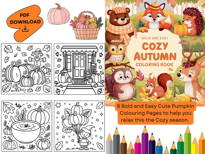 8 Pumpkin Colouring Pages PDF Printable Autumn Theme Coloring Pages ...