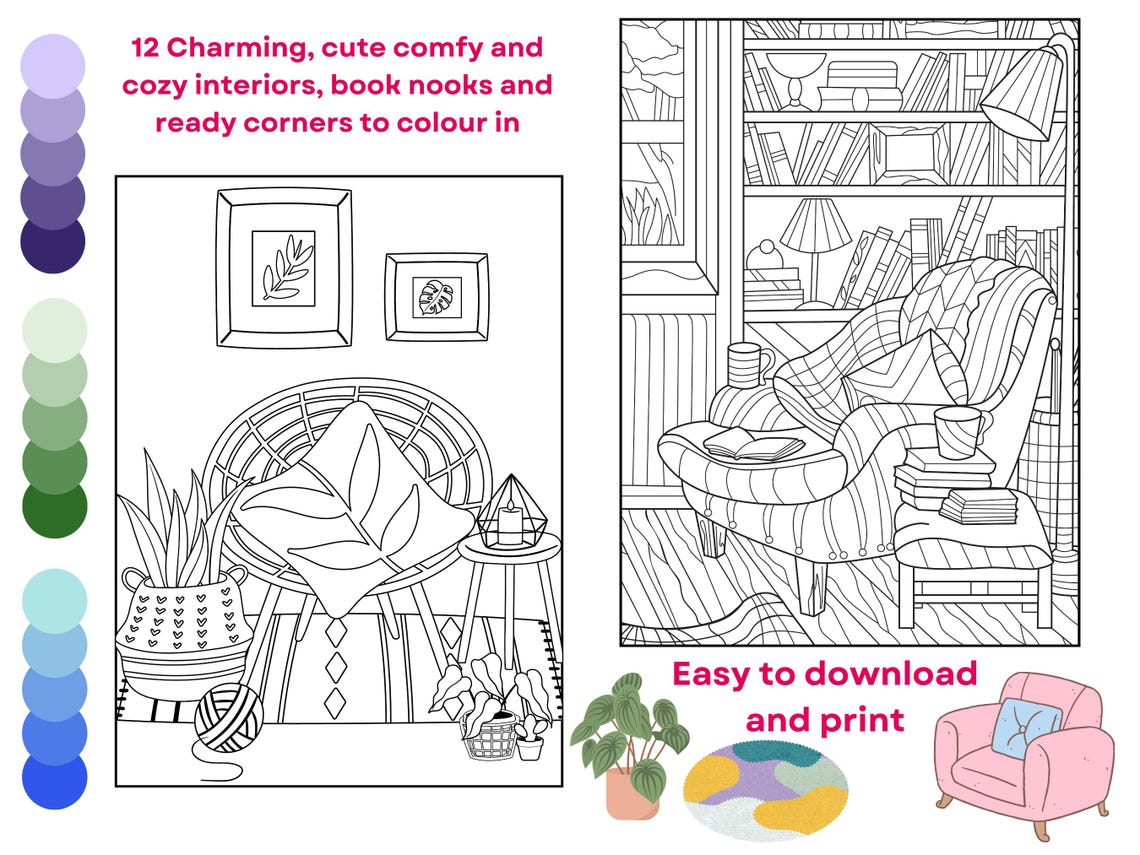 Cozy Home Interiors Coloring Pages for Adults (PDF Printables) - Etsy