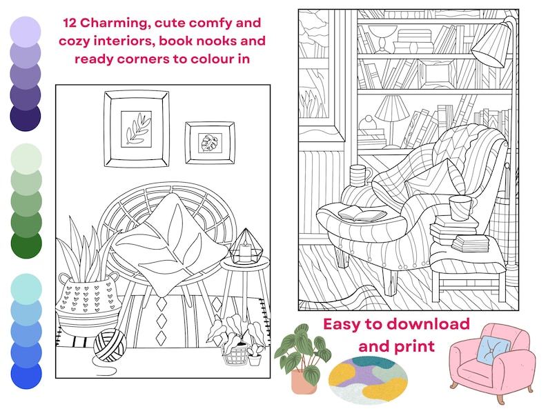 Cozy Home Interiors Coloring Pages for Adults (PDF Printables) - Etsy