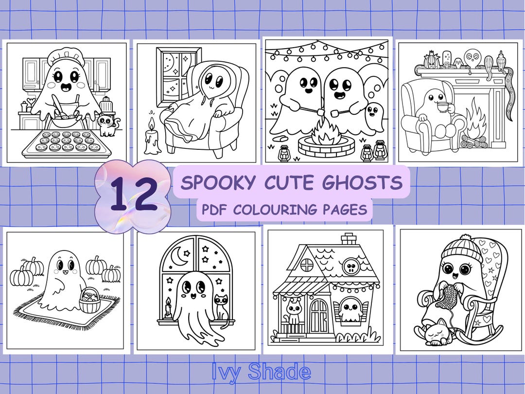12 Ghosts Cute and Spooky Colouring Pages | PDF Printable | Bold and ...
