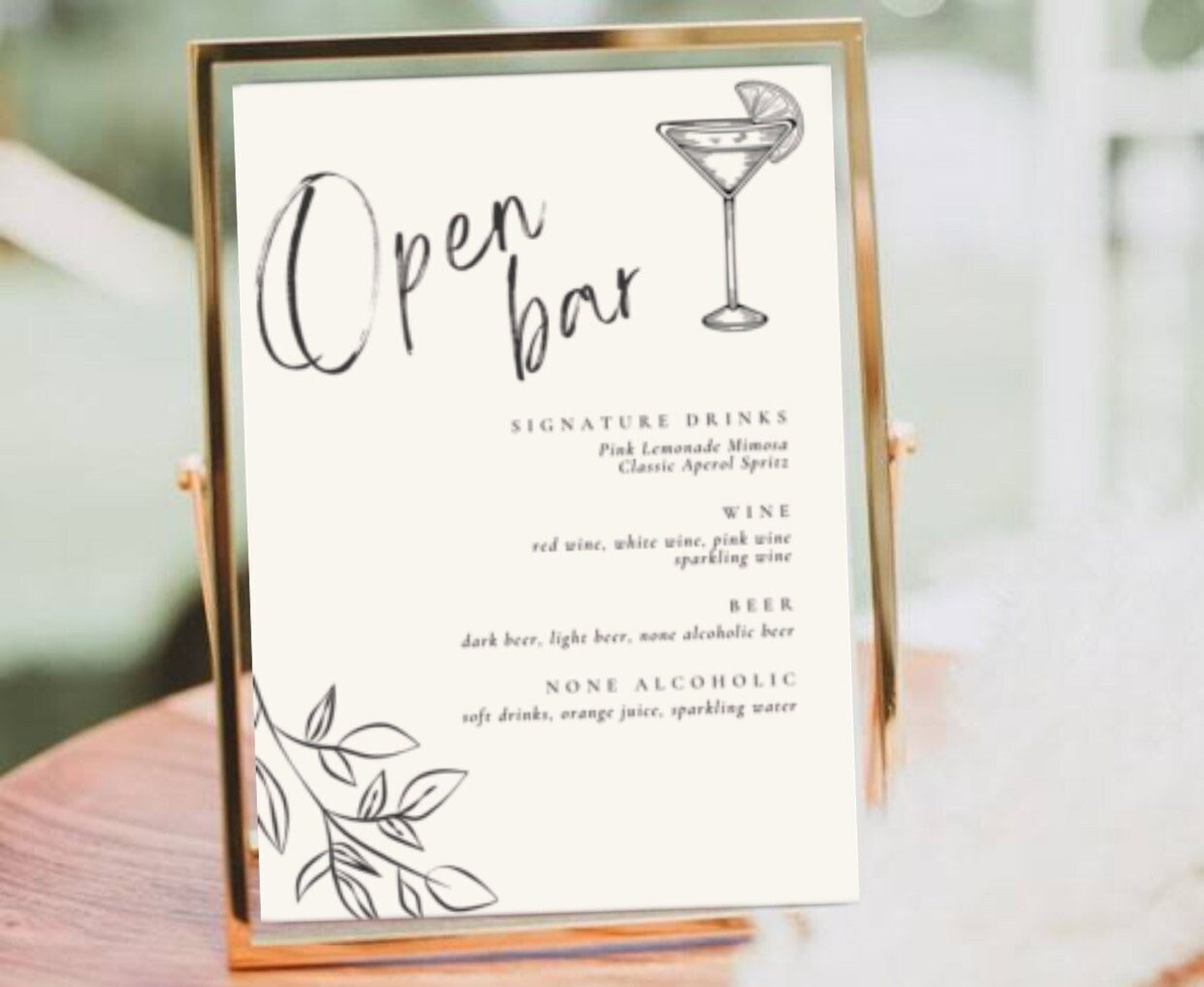 Editable Open Bar Sign, Signature Drink Sign, Wedding Bar Menu Template ...