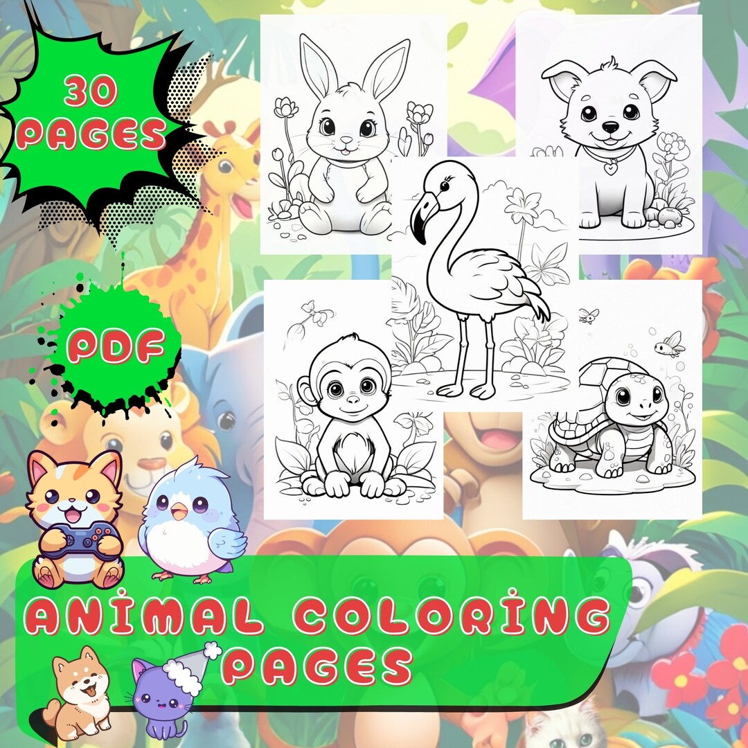 Printable Animal Coloring Book Pages I 30 Cute Animal Pictures to ...
