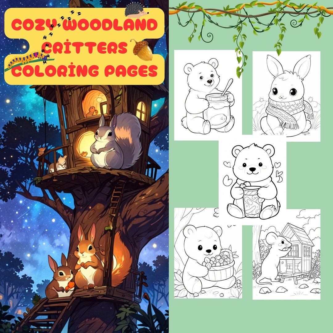 Cozy Woodland Critters Coloring Book 30 Pages of Adorable Forest ...