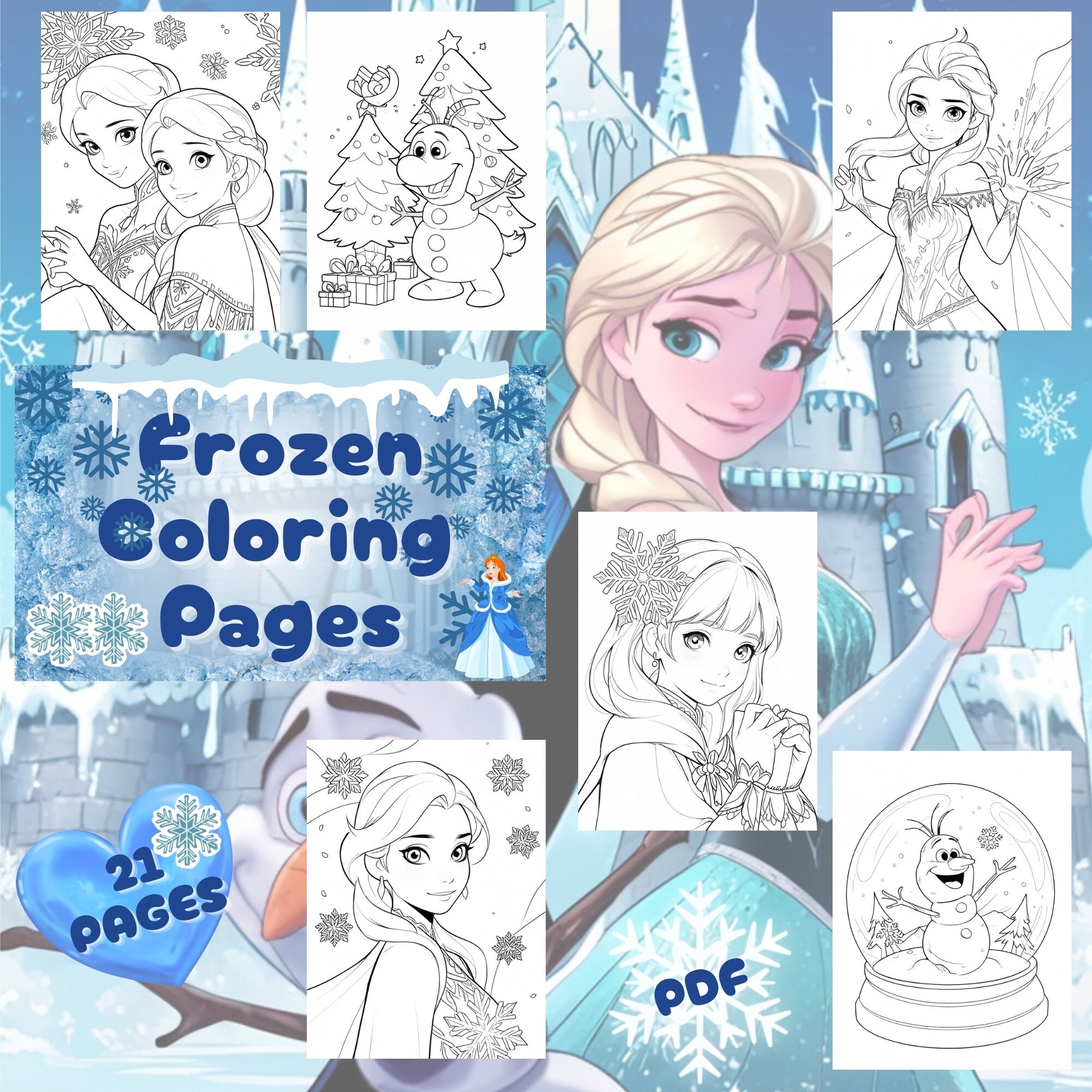 21 Frozen Coloring Pages Frozen Coloring Book Frozen Activities - Etsy