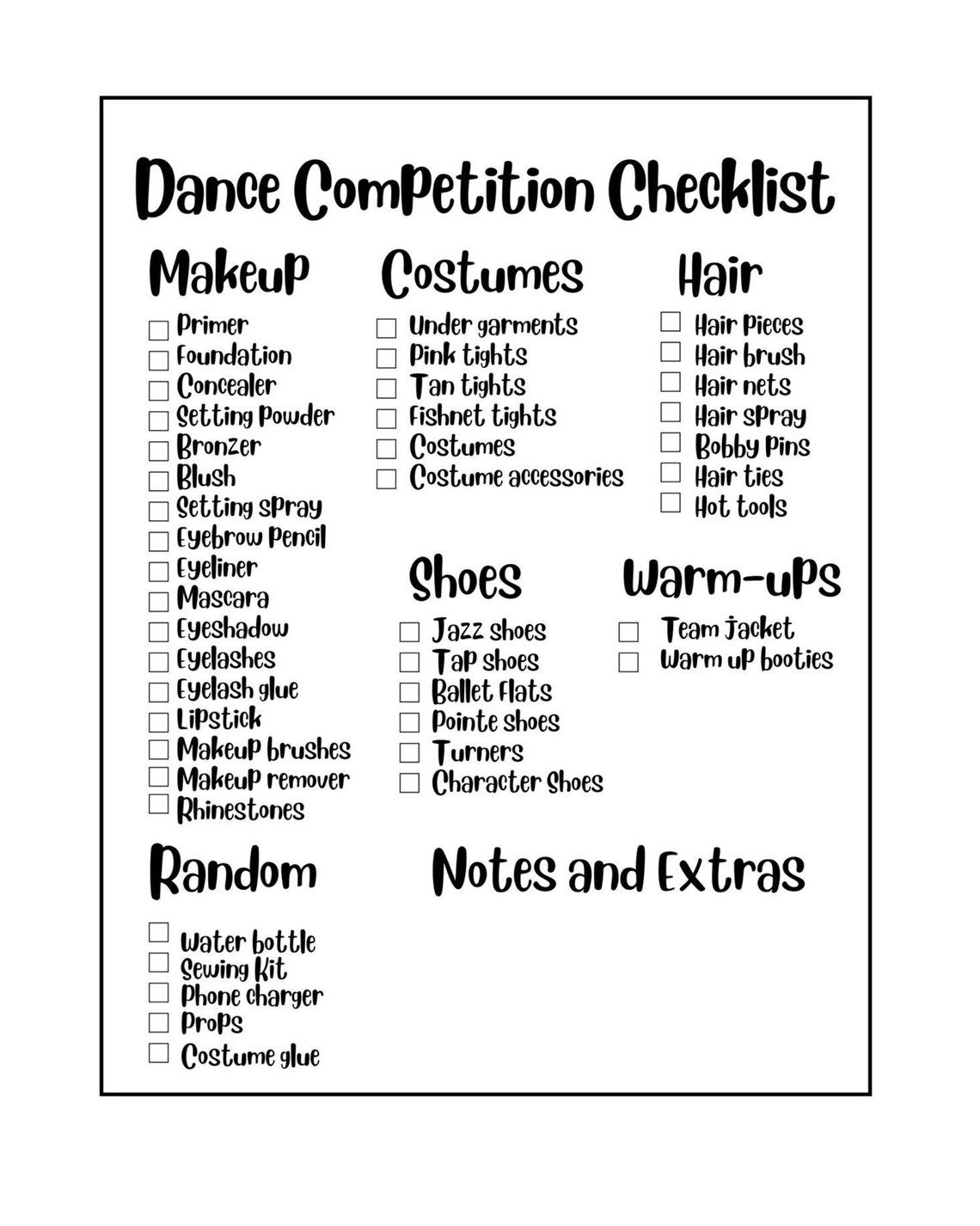 Dance Competition Checklist - Etsy