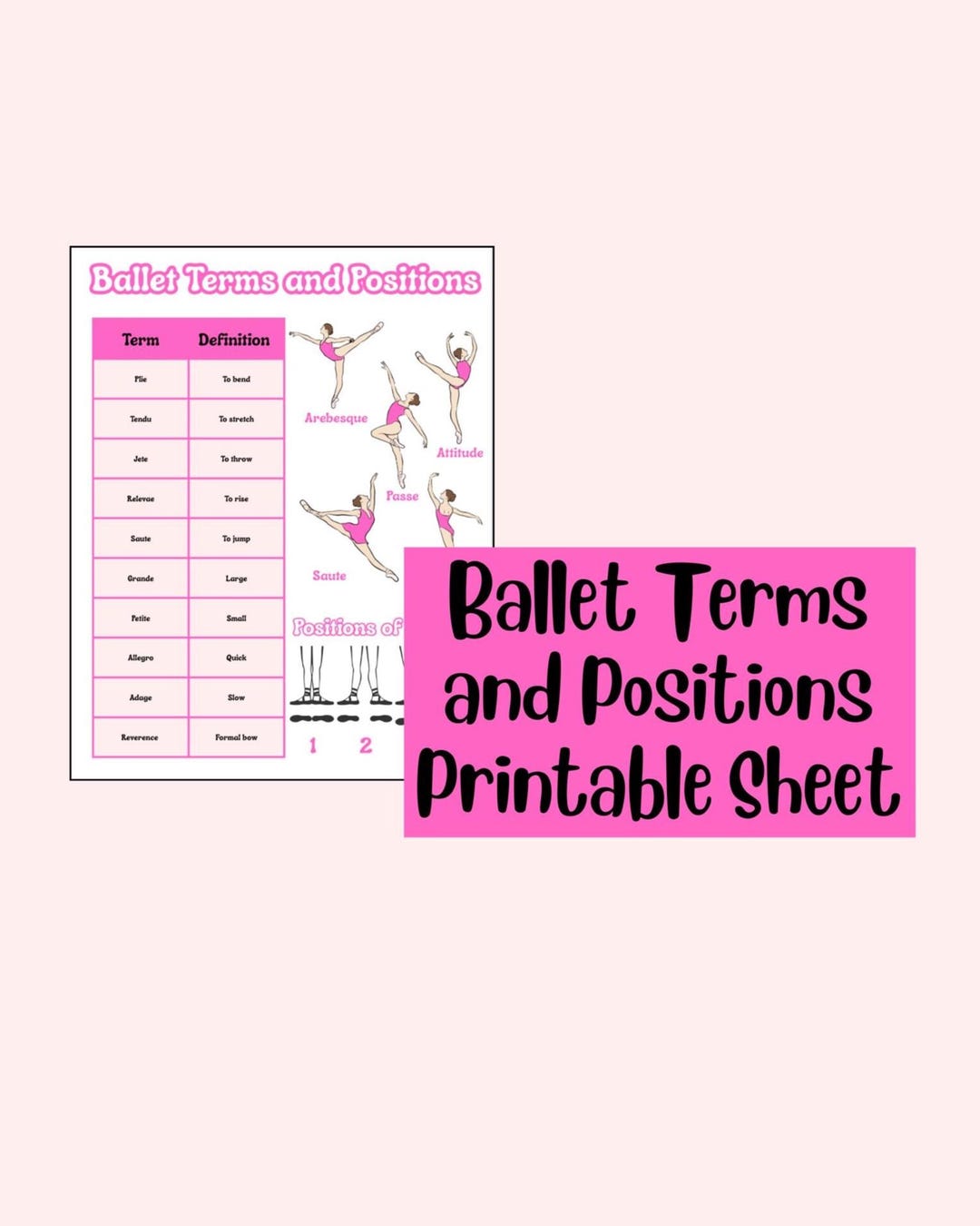 Ballet Terms and Positions Printable Sheet - Etsy
