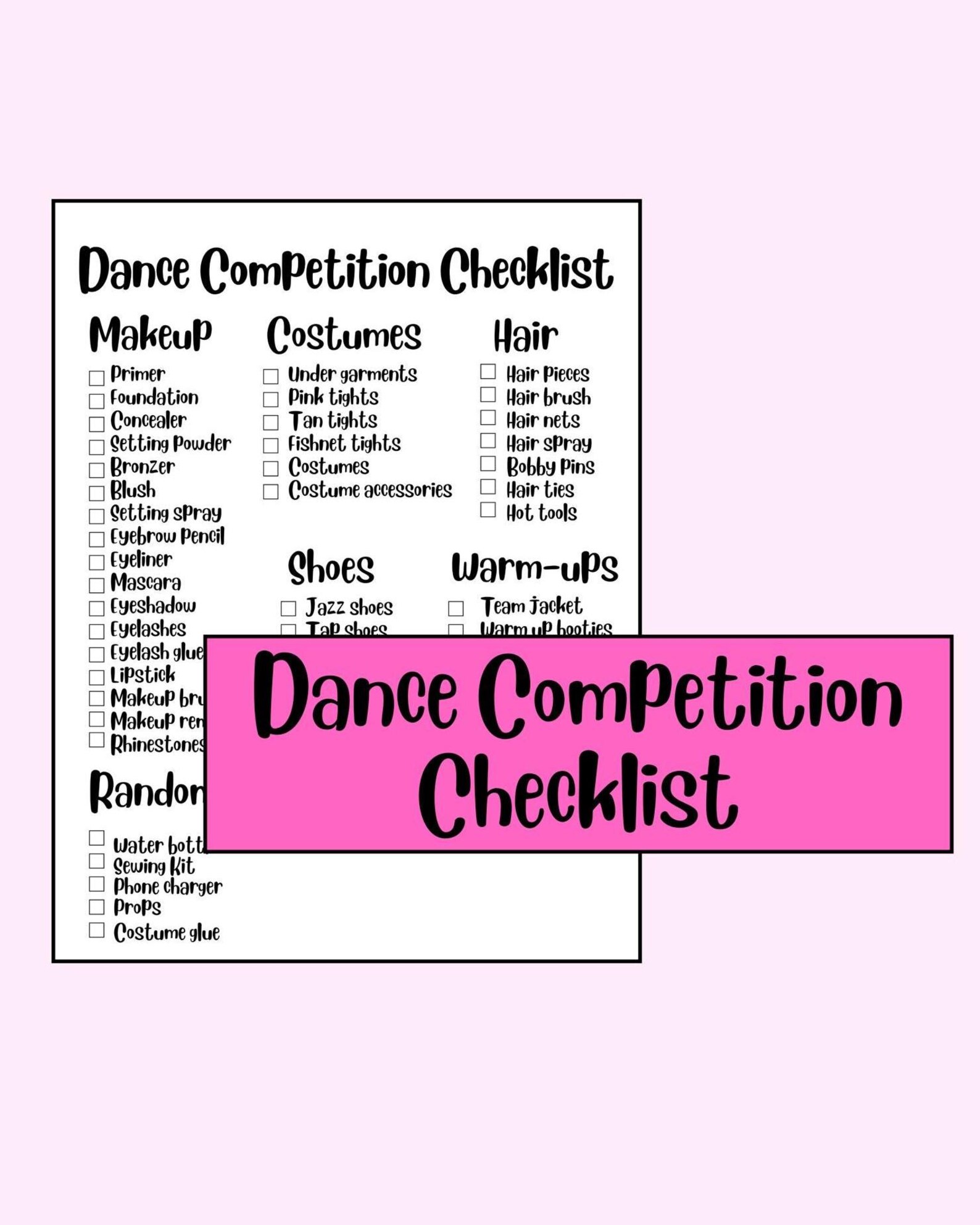 Dance Competition Checklist - Etsy