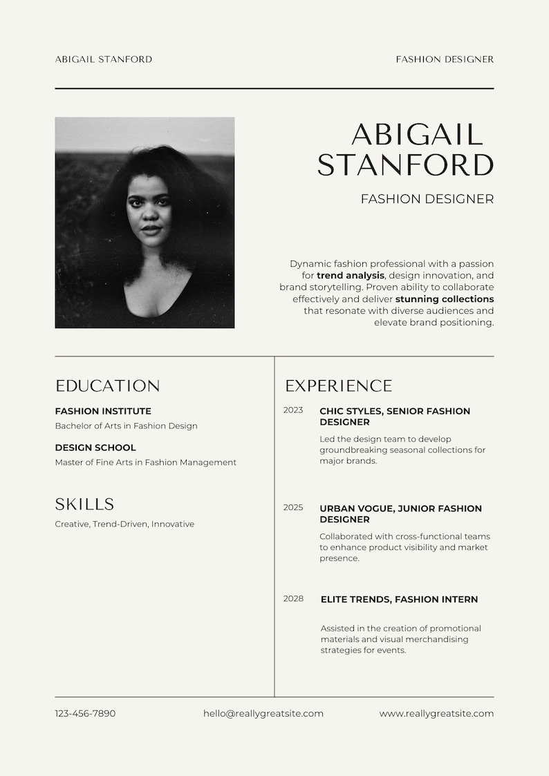 Fashion Resume Template: Editable Canva CV Design (instant Download) - Etsy