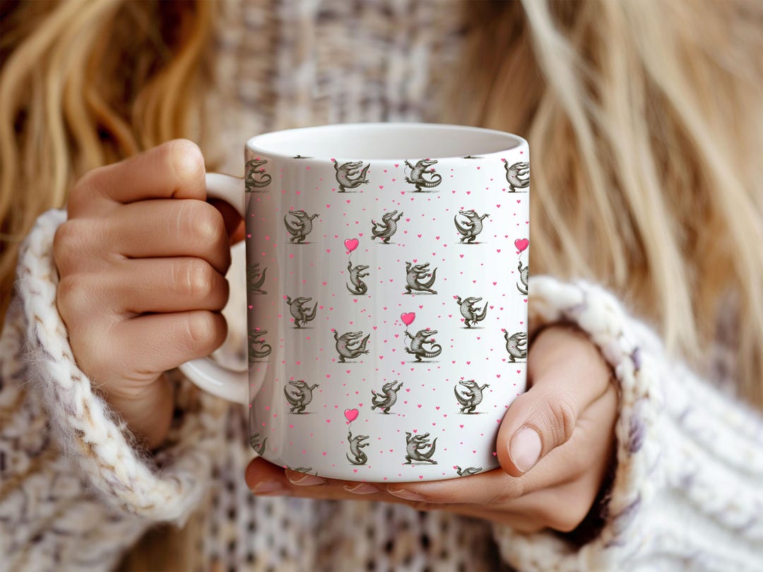 Dancing Alligators Coffee Cup, Cute Valentine's Day Gator Mug, Animal ...
