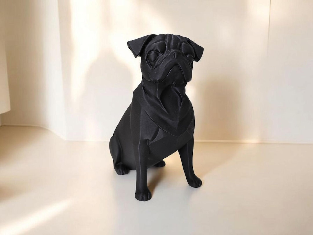 Geometric Pug Statue: 3D Printed Black Dog Decor - Etsy