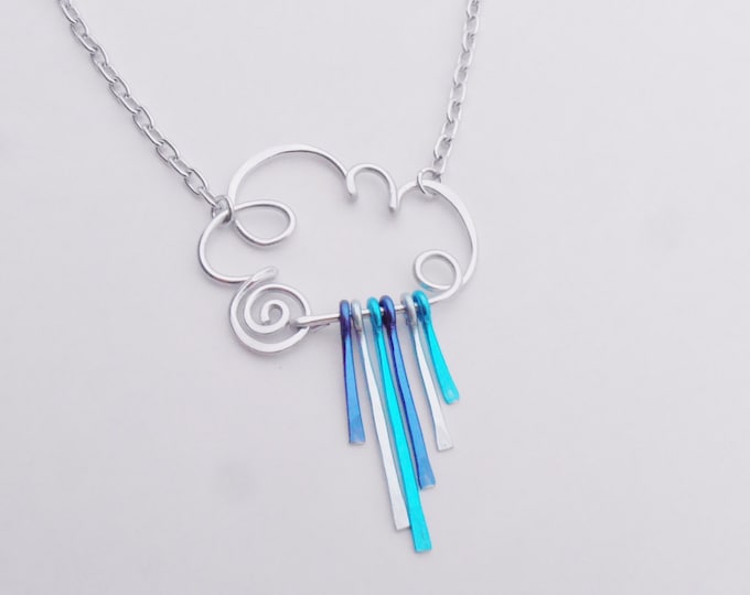 Rain Cloud Necklace Choose Rainbow or Raindrops or All Silver - Etsy