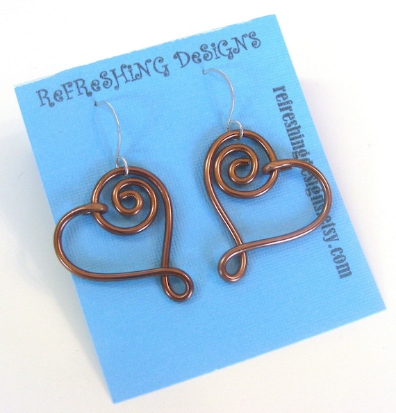 Spiral Heart Wire Earrings Hand Hammered Customize your Color