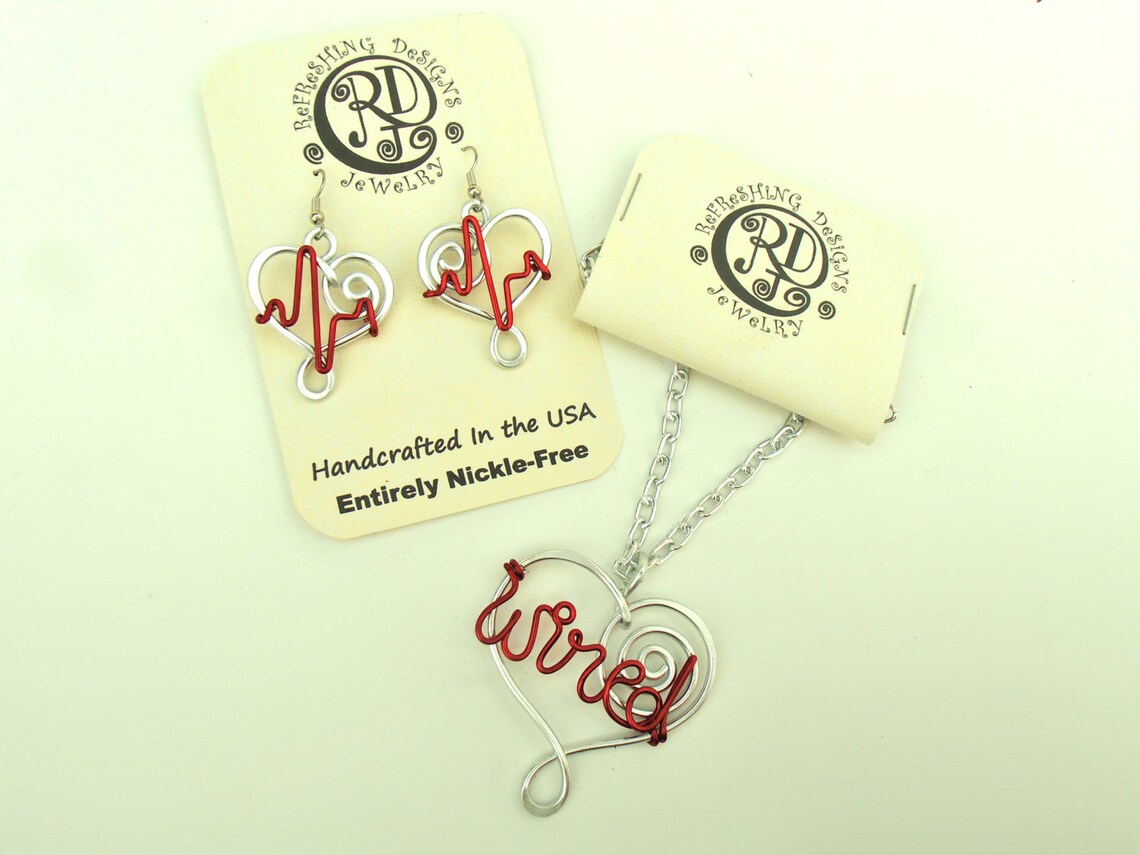 HEART EKG Earrings - Nurse Gift Nursing - Anodized Aluminum Wire Work ...