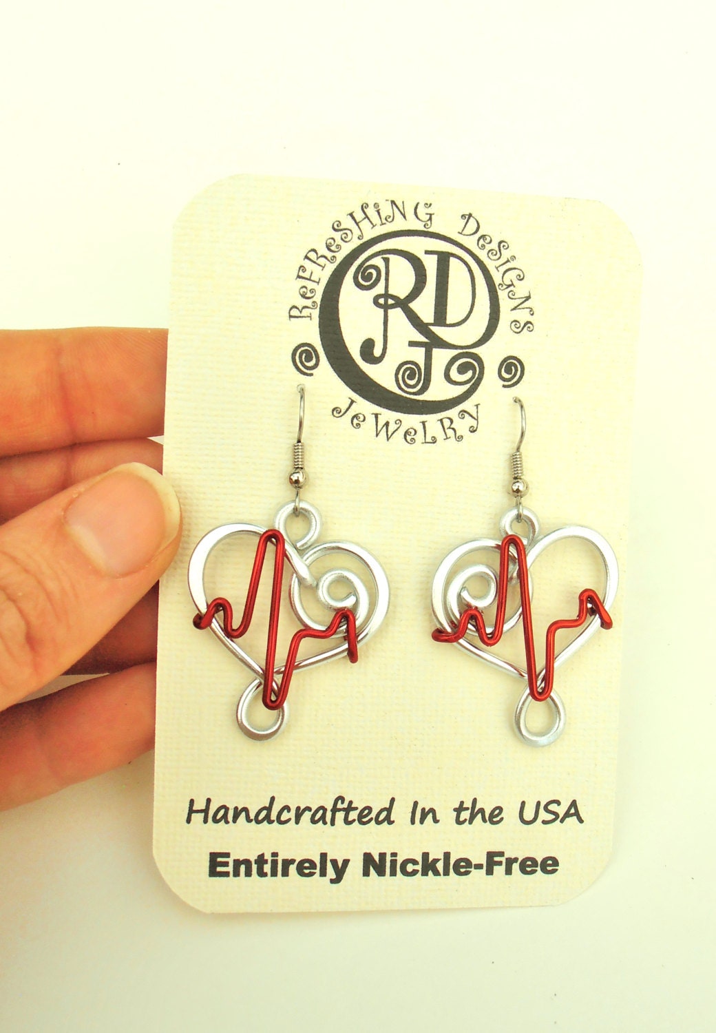 HEART EKG Earrings - Nurse Gift Nursing - Anodized Aluminum Wire Work ...