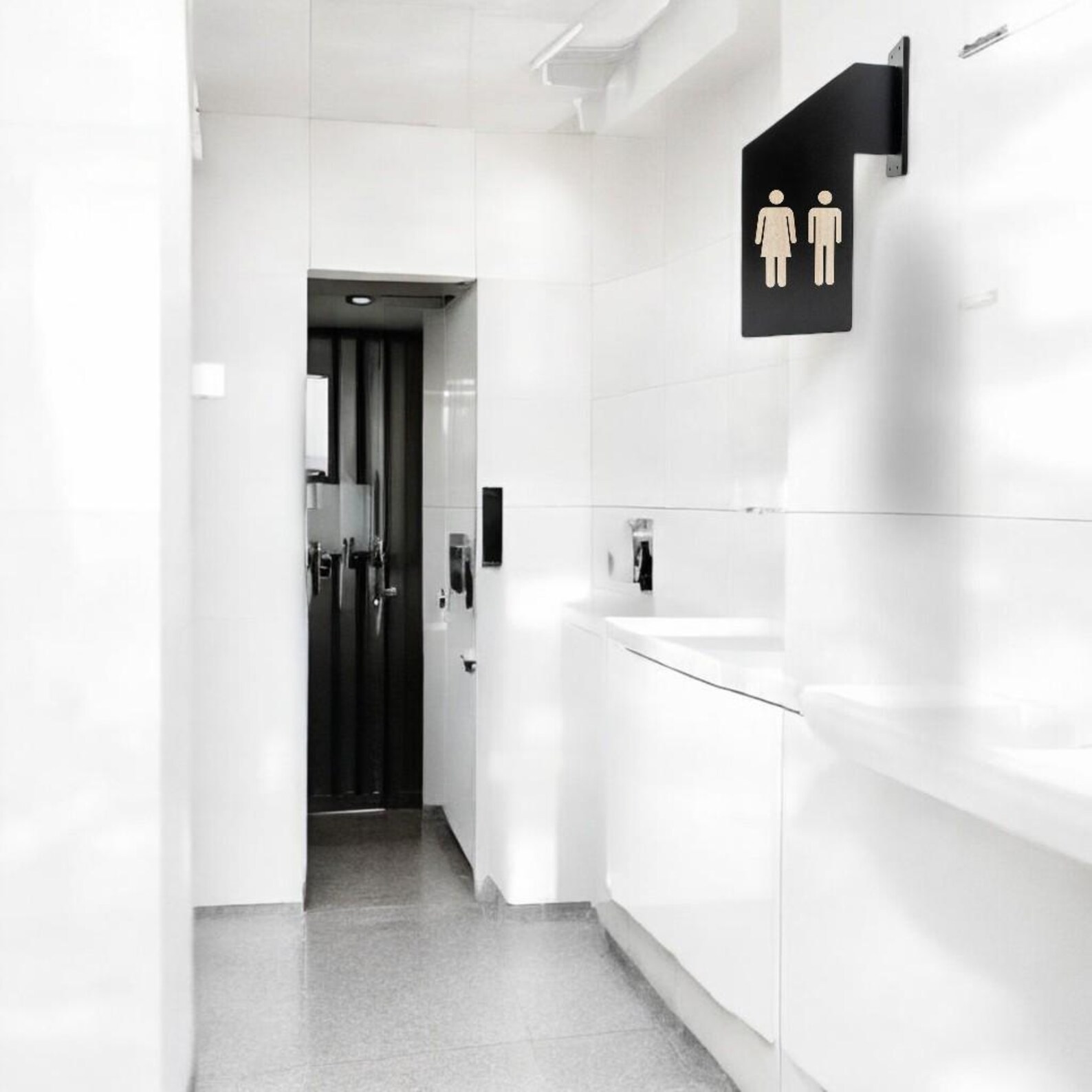 Modern Black Wood Restroom Sign - Toilet Direction for Cafe, Restaurant ...
