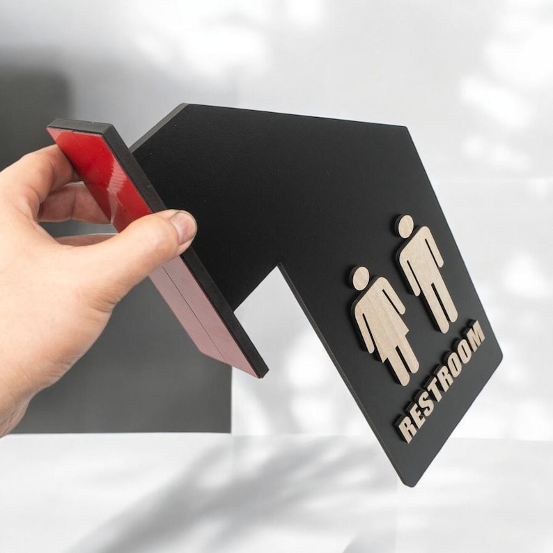 Modern Black Wood Restroom Sign - Toilet Direction for Cafe, Restaurant ...