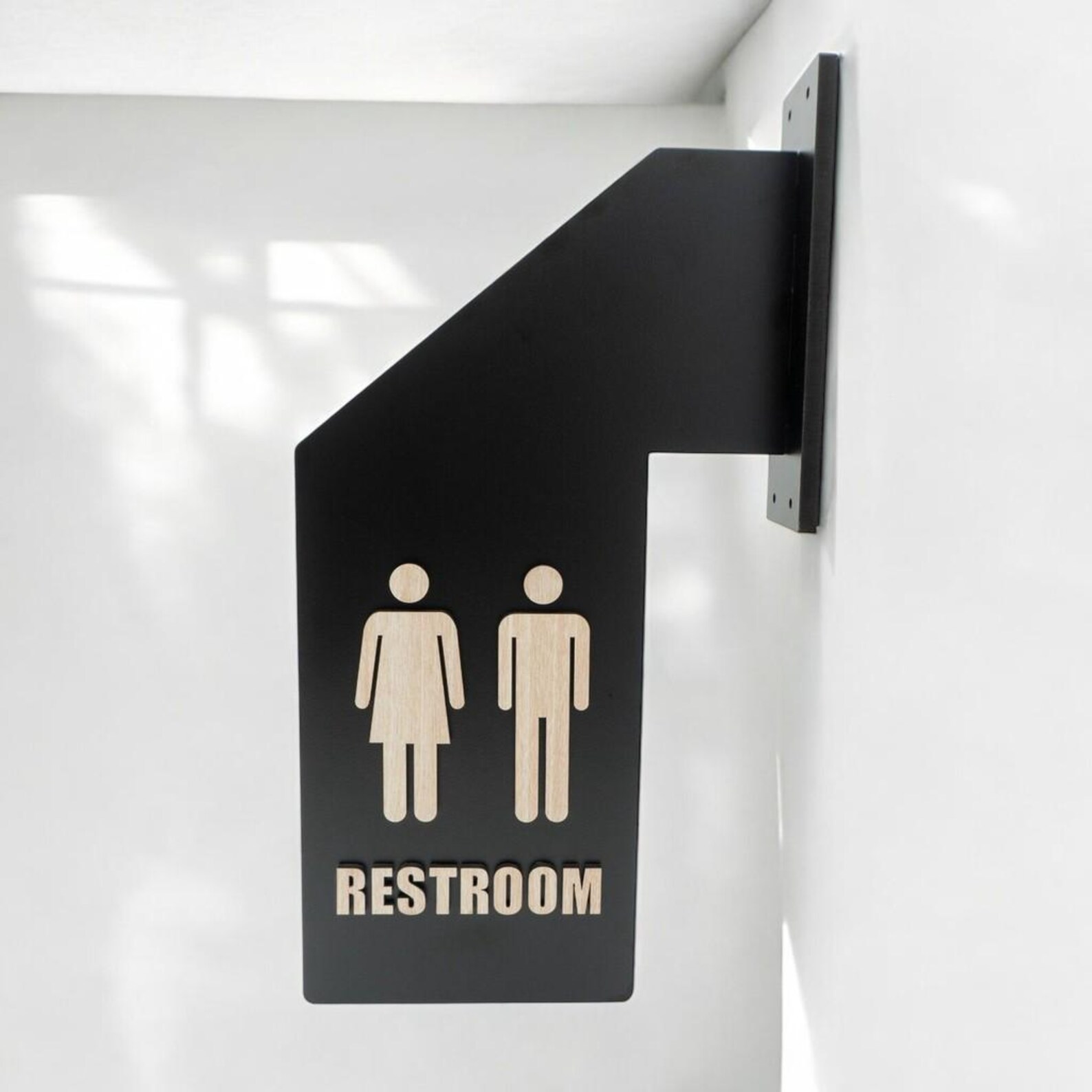 Modern Black Wood Restroom Sign - Toilet Direction for Cafe, Restaurant ...