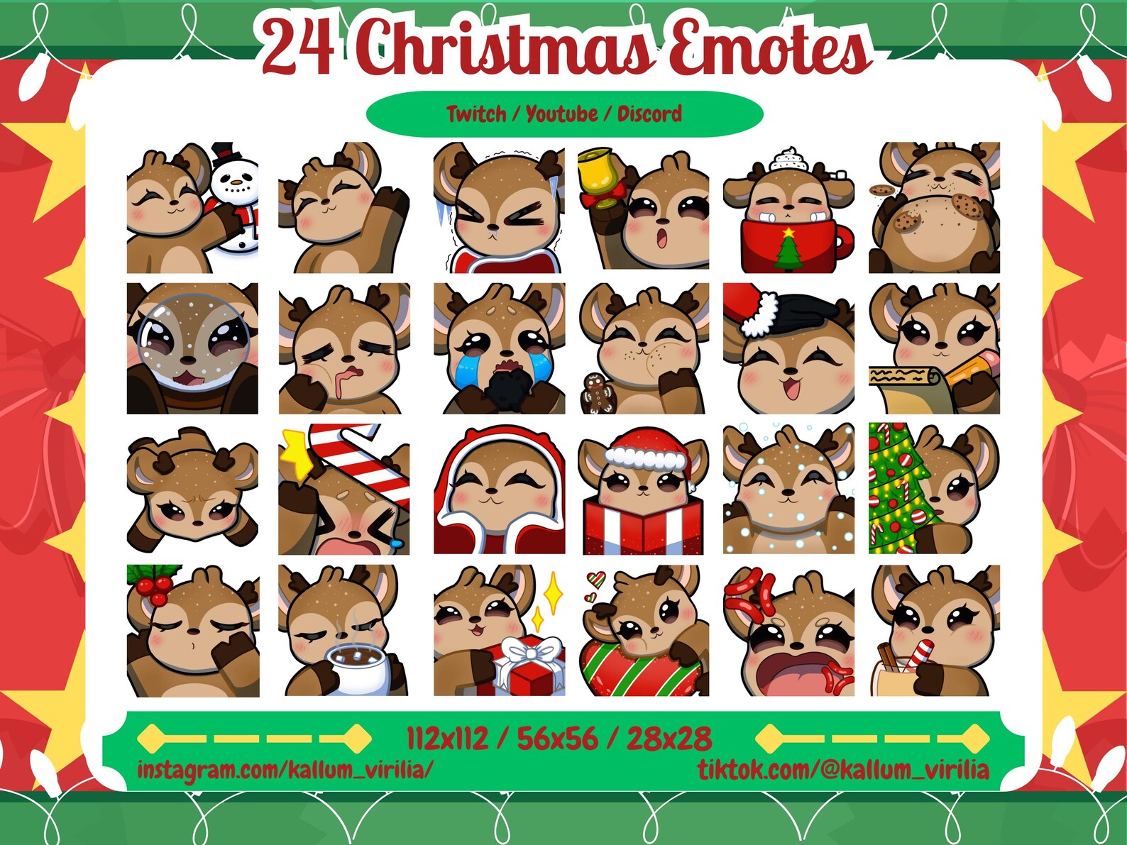 24 Christmas Reindeer Emotes Bundle - Youtube , Twitch , Discord ...