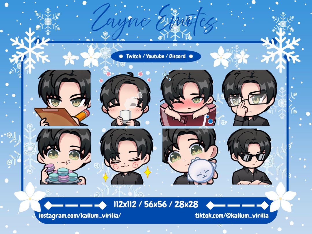 8 Zayne Emotes Pack - Youtube , Twitch , Discord // Kallum_virilia - Etsy