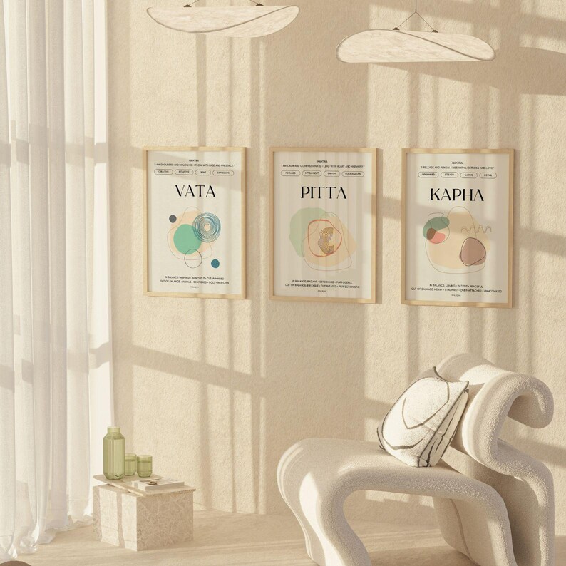 Ayurveda Dosha Poster Set Minimalist | Vata Pitta Kapha Spiritual Wall ...