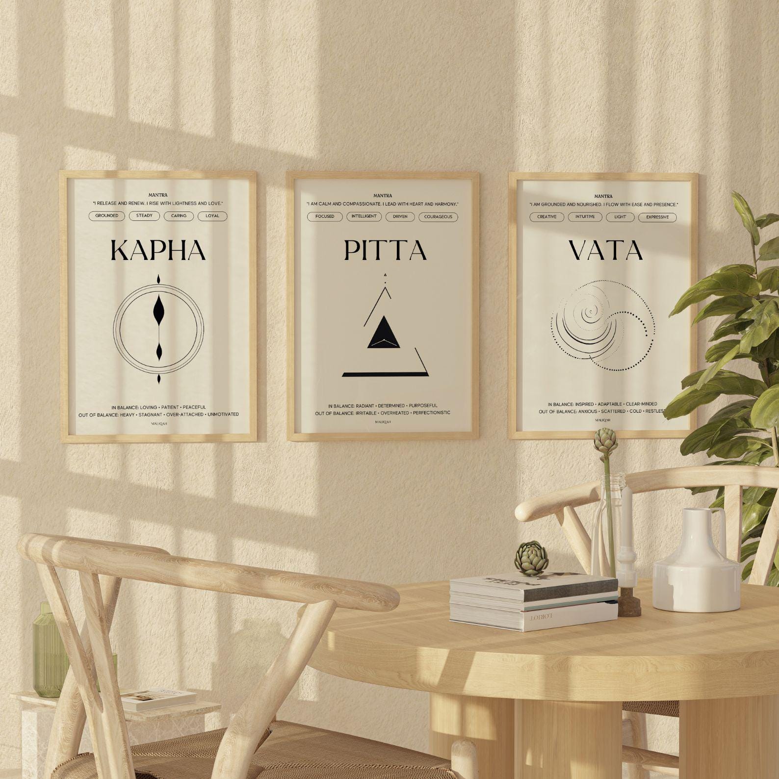 Ayurveda Dosha Poster Set Minimalist | Vata Pitta Kapha Spiritual Wall ...