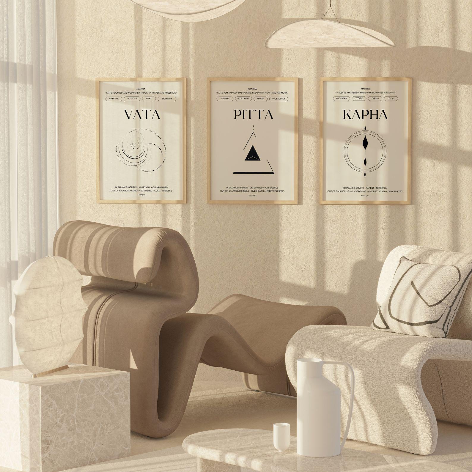 Ayurveda Dosha Poster Set Minimalist | Vata Pitta Kapha Spiritual Wall ...