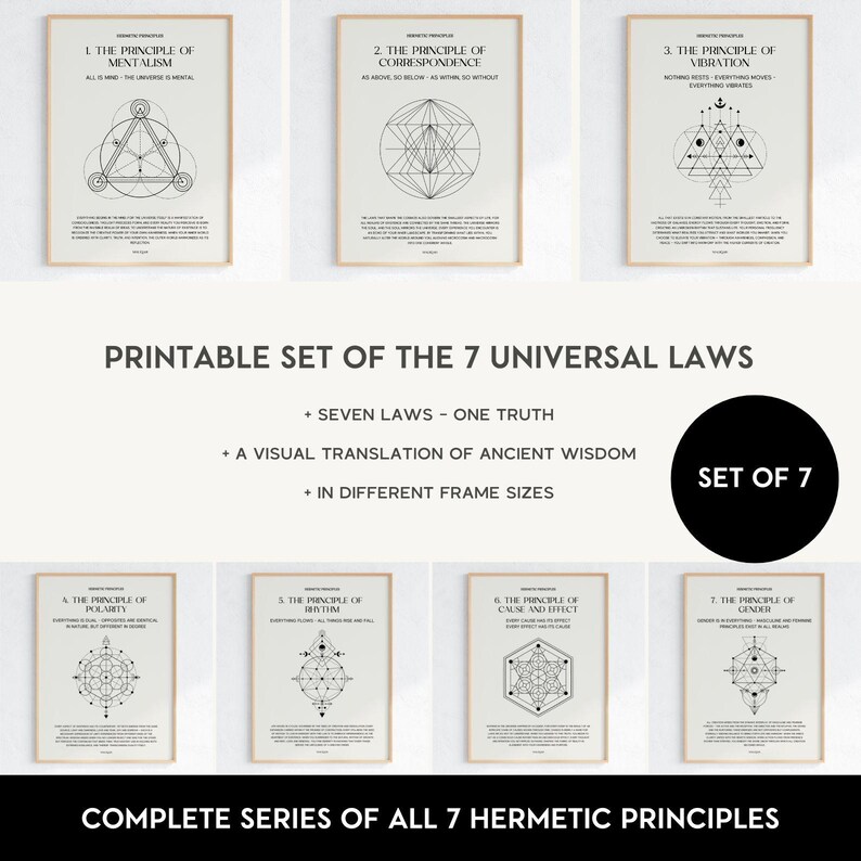 Hermetic Principles Poster Set of 7 Universal Laws | Alchemy & Mystical ...