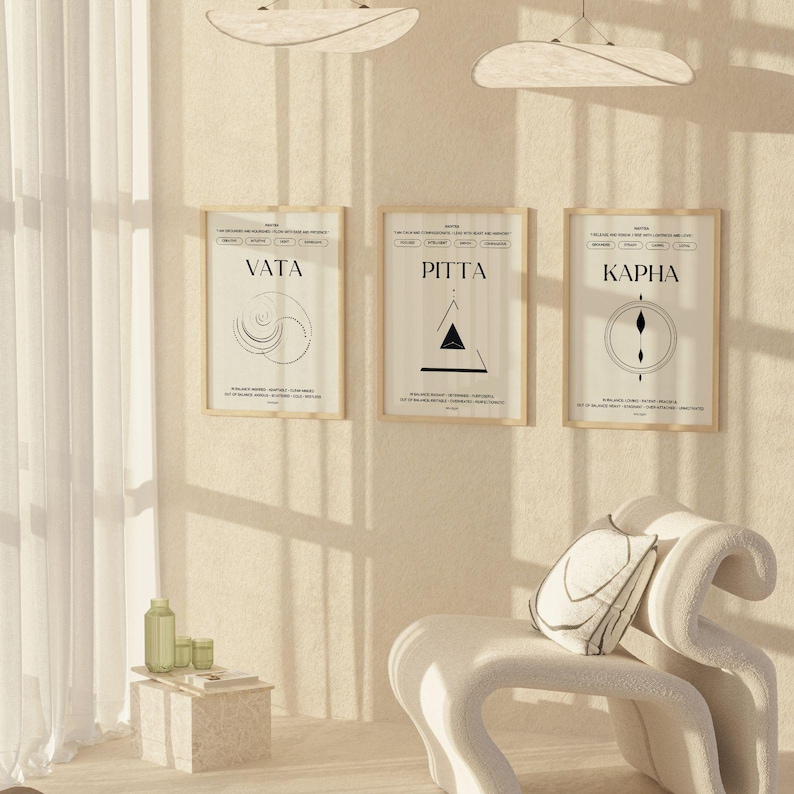 Ayurveda Dosha Poster Set Minimalist | Vata Pitta Kapha Spiritual Wall ...