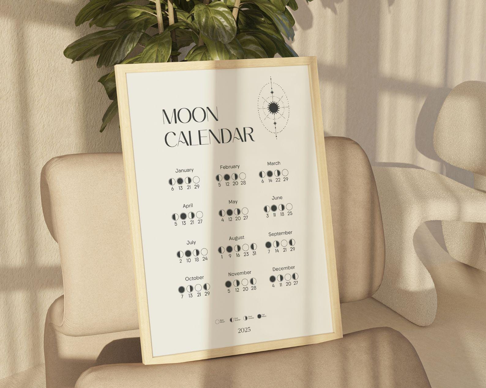 2025 Moon Phase Calendar 8 Different Designs Minimalist Astrology Wall ...