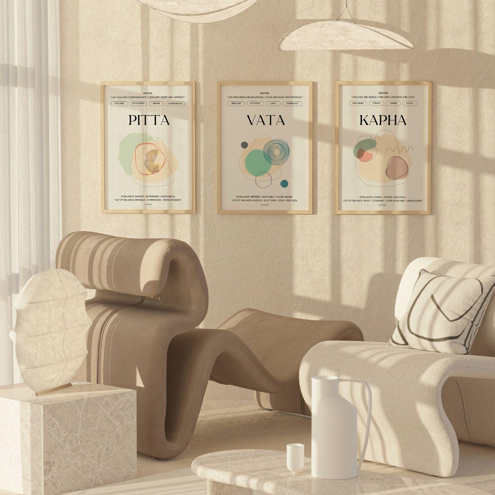 Ayurveda Dosha Poster Set Vata Pitta Kapha | Minimalist + Abstract Design | Spiritual Wall Art ...