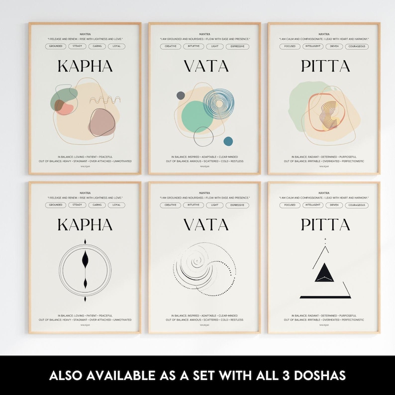 Ayurveda Dosha Poster Set Minimalist | Vata Pitta Kapha Spiritual Wall ...