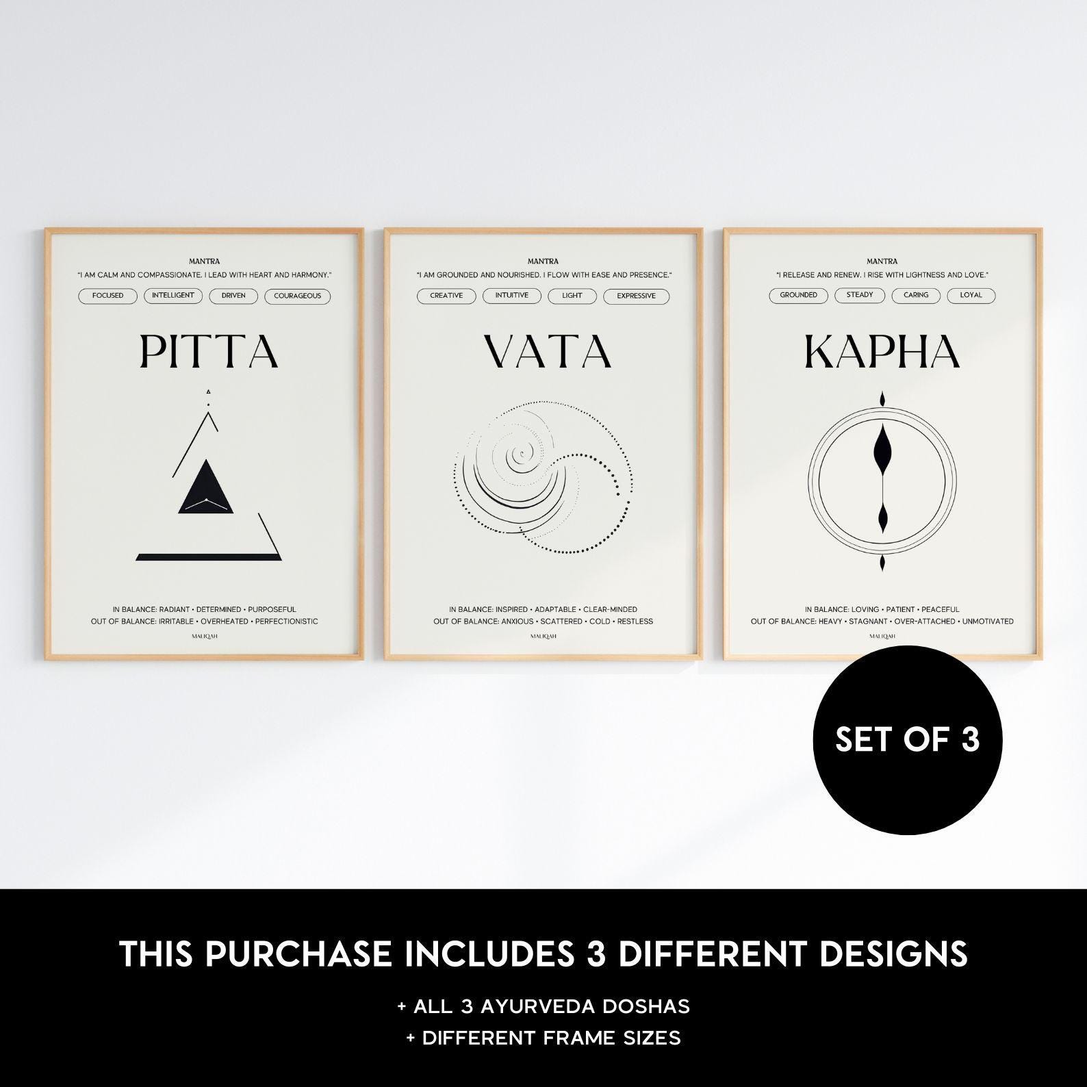 Ayurveda Dosha Poster Set Minimalist | Vata Pitta Kapha Spiritual Wall ...