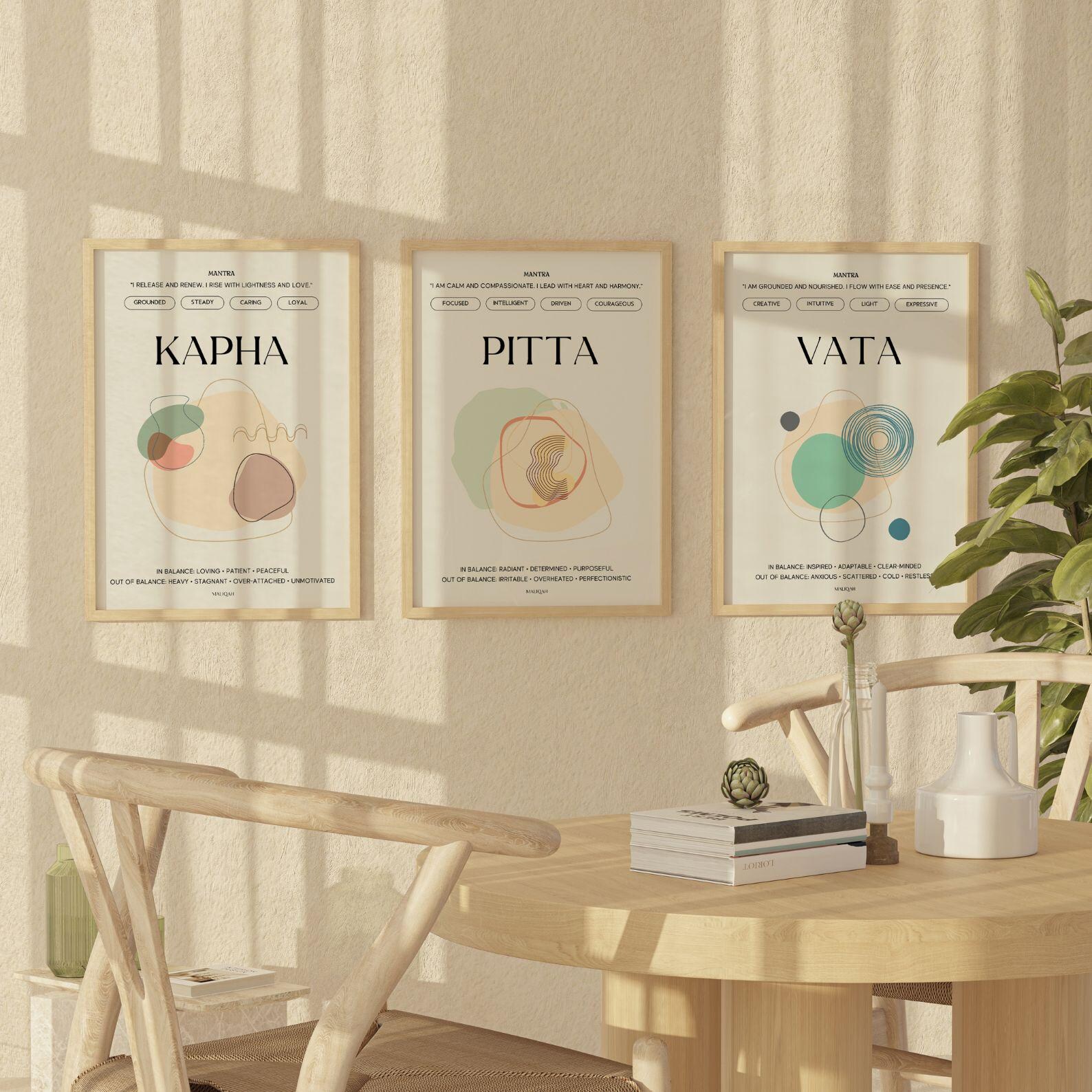 Ayurveda Dosha Poster Set Minimalist | Vata Pitta Kapha Spiritual Wall ...