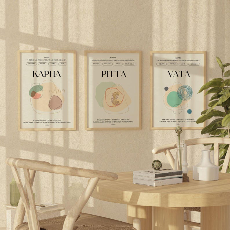 Ayurveda Dosha Poster Set Minimalist | Vata Pitta Kapha Spiritual Wall Art | Digital Download ...
