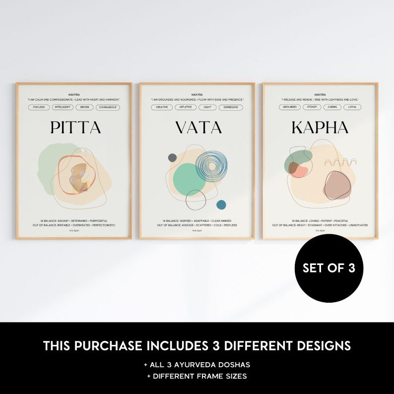 Ayurveda Dosha Poster Set Minimalist | Vata Pitta Kapha Spiritual Wall ...