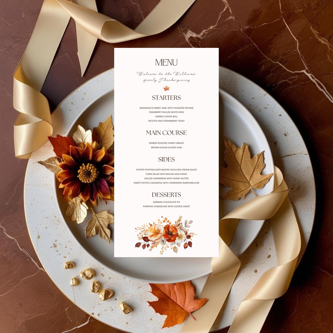 Editable Thanksgiving Menu, Friendsgiving Menu Editable, Thanksgiving ...