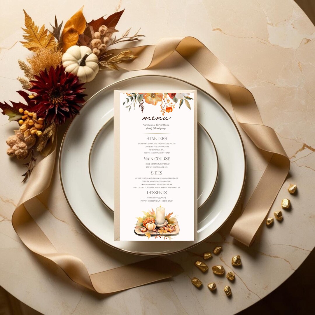 Editable Thanksgiving Menu, Friendsgiving Menu Editable, Thanksgiving ...