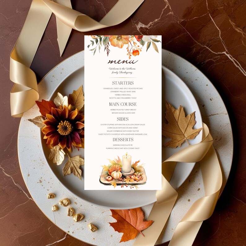 Editable Thanksgiving Menu, Friendsgiving Menu Editable, Thanksgiving ...