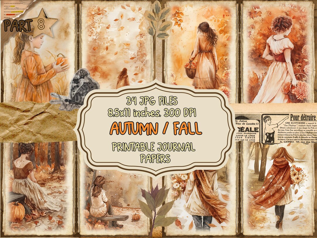 Autumn/fall P8 34 Junk Journal Pages, Fall Ephemera, Rustic Fall ...