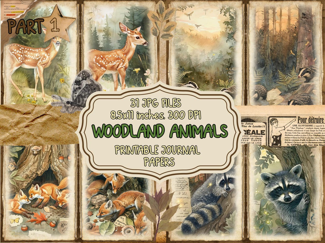 Woodland Animals 31 Junk Journal Pages, Forest Creatures Ephemera ...